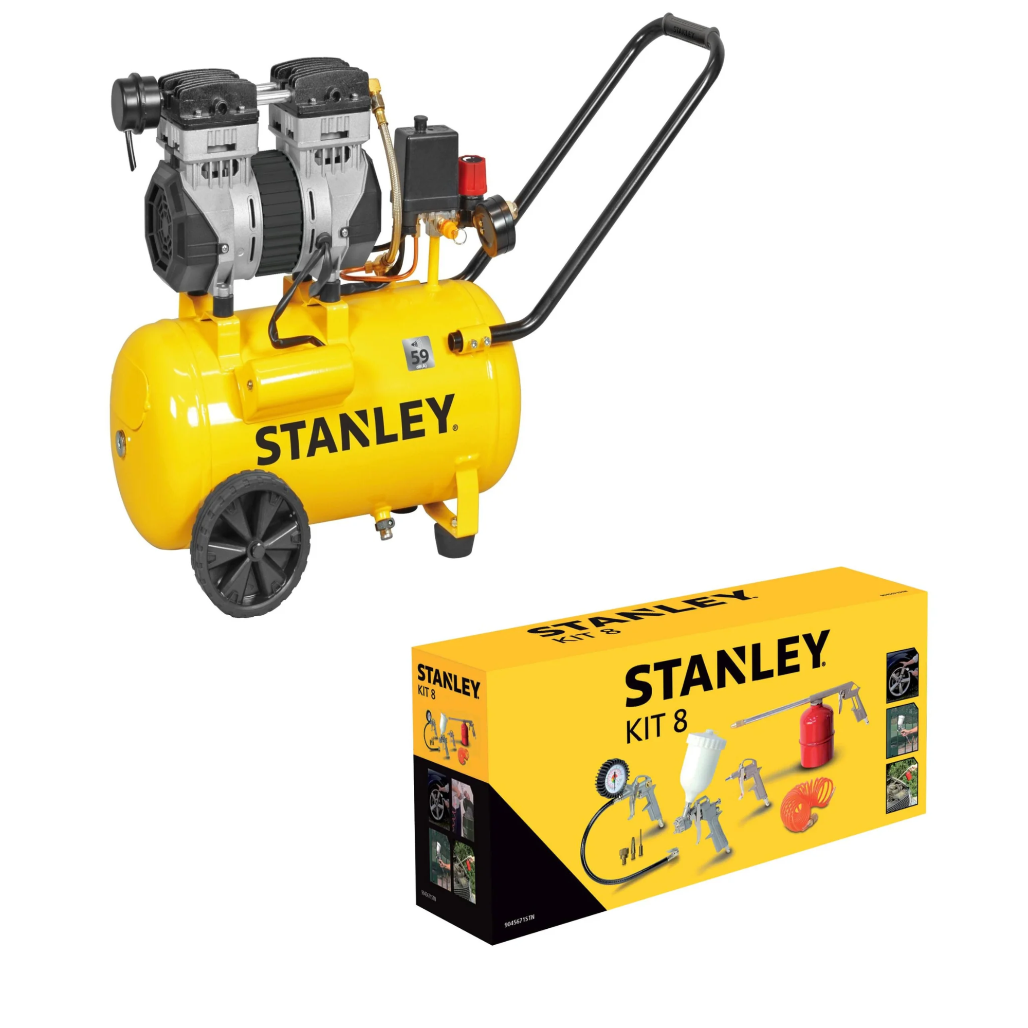 STANLEY Air Compressor with 24L Tank + Air Tools Kit 8 Pcs - DIY Store